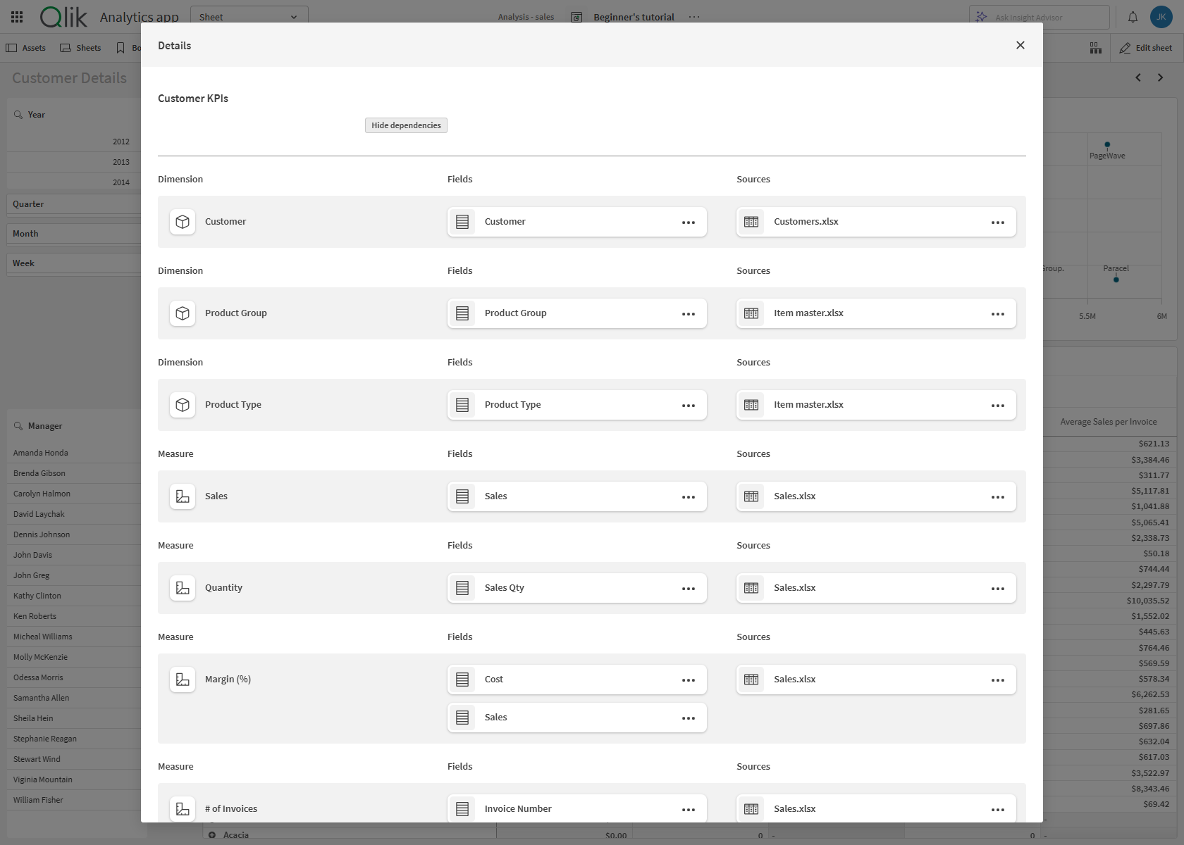 The in-app lineage summary view | Qlik Cloud Help