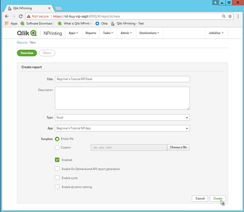 Publishing a simple report from a Qlik Sense app | Qlik NPrinting Help