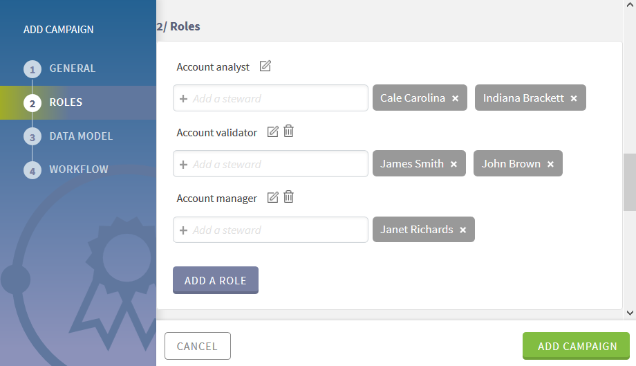 Defining roles in the campaign | Talend Data Stewardship Getting Started Guide Help